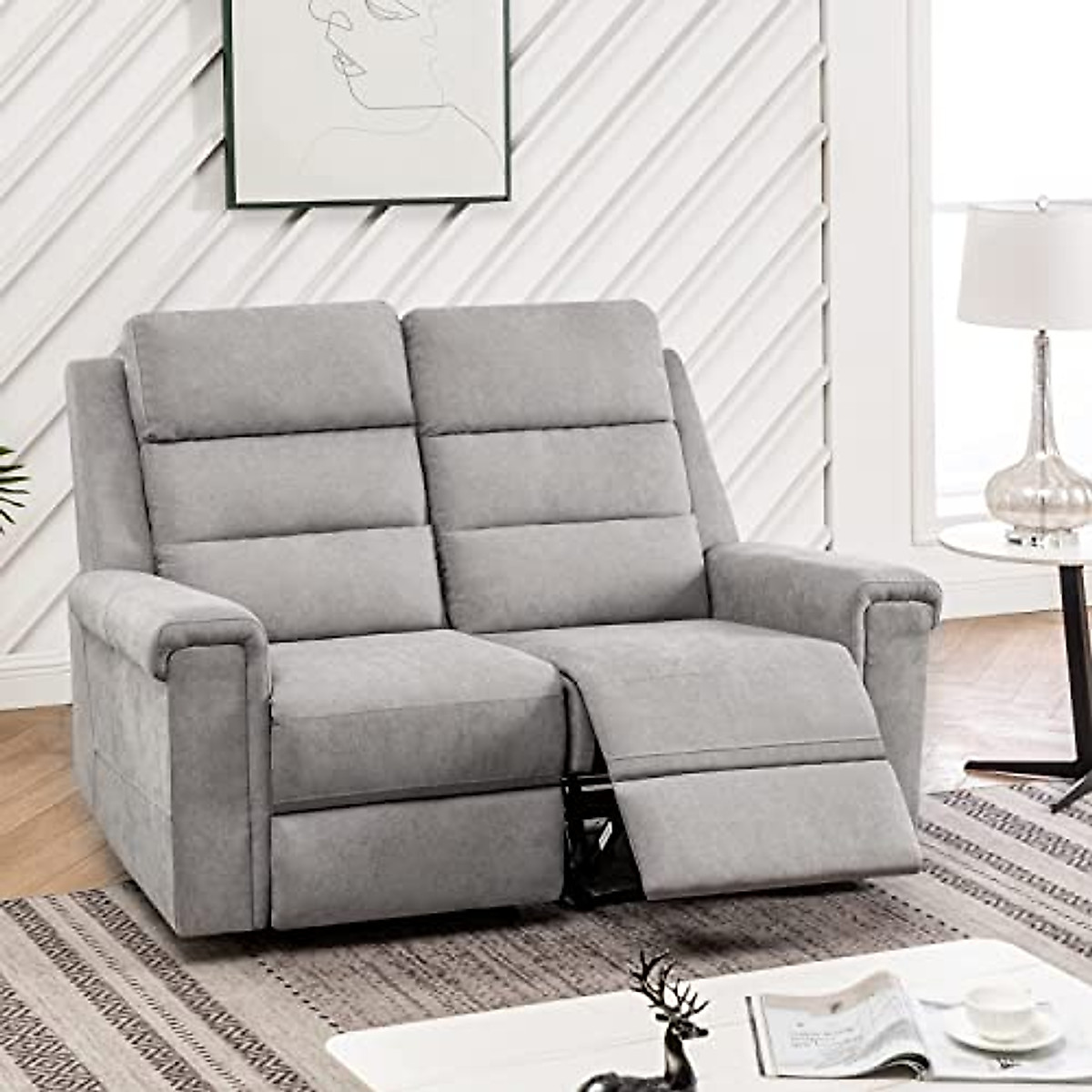 MELLCOM Linen Reclining Loveseat, Manual Reclining Home Theater Seating, Upholstered Sofa Recliner Chair, Arm Chair for Living Room Reading Room Bedroom, Loveseat, Gray