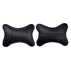 yuhuru Car Neck Pillows Both Side Pu Leather 2pieces Pack Headrest Fit for Most Cars Filled Fiber Universal Car Pillow (Black)