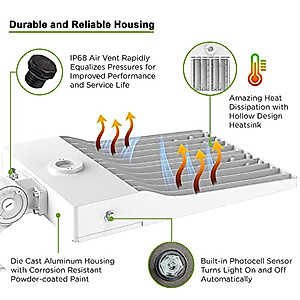300W LED Parking Lot Light with Dusk to Dawn Photocell Adjustable Slip Fitter Mount LED Shoebox Light for Tennis Court Parking Lot Roadways ETL Certified 0-10V Dimmable 5000K 42000LM White 1PACK