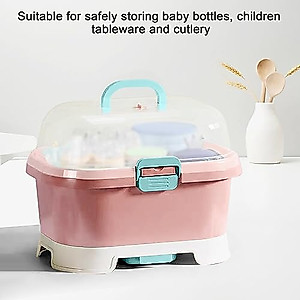 Baby Bottle Holder, Portable Large Capacity Toddler Bottles Storage Box with Lid Cover Anti-Dust Protection and Cutlery Storage Baby Bottle Drying Rack for Baby at Home Kitchen Travel Outdoors(2#)