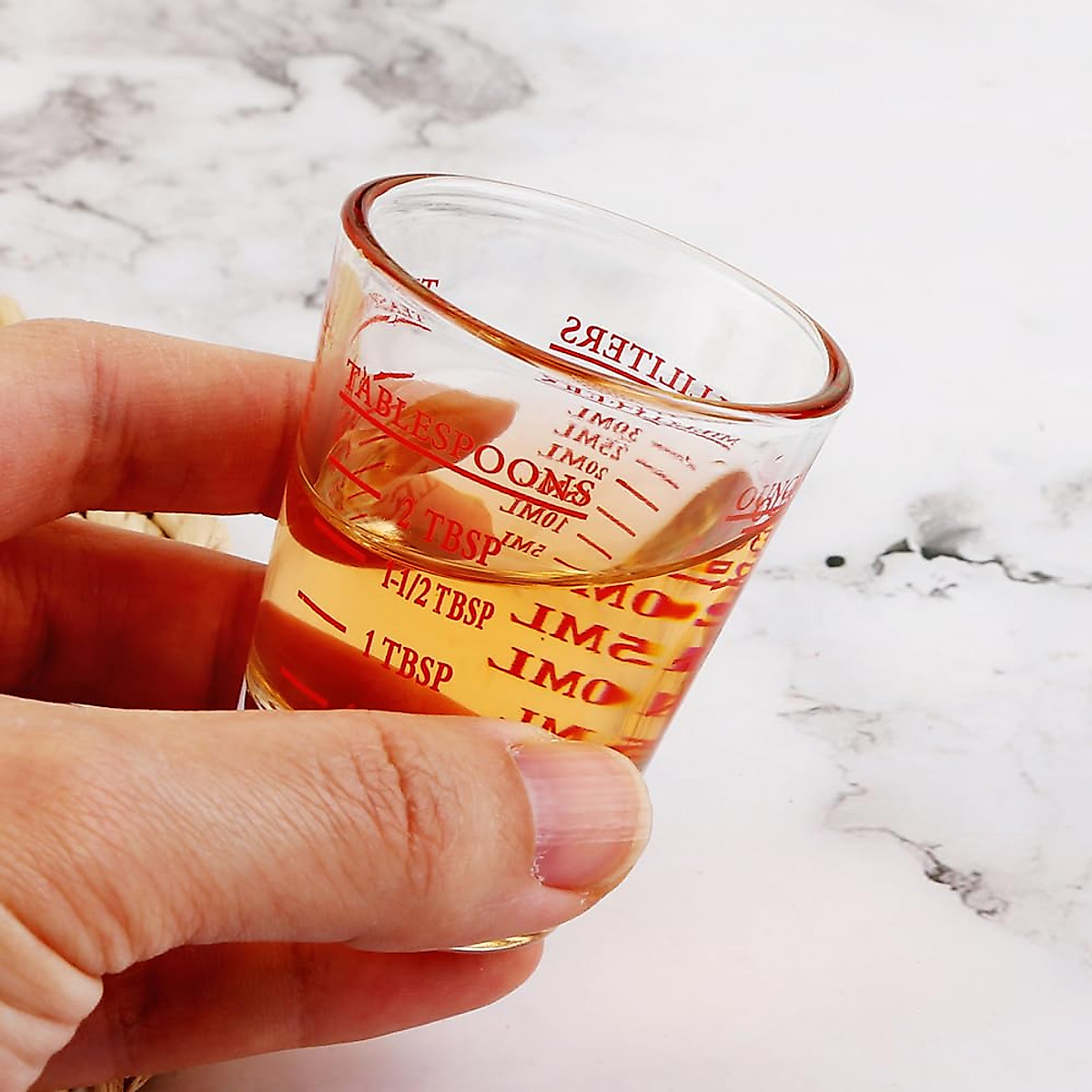 BTGLLAS Set of 2 Shot Glasses - Heavy Glass, Perfect for Measuring Espresso, Wine, and More 26-Incremental Measurement 1oz, 6 Tsp, 2 Tbs, 30ml (2, Red+Black)