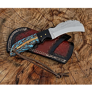 BE BREAK EDGE Handmade Steel Lineman’s Hawkbill knife with Leather sheath,Wire Skinning knife,Heavy Duty Utility knife, Fixed blade Full Tang Electrician knife for professional,(Bison Horn Handle)