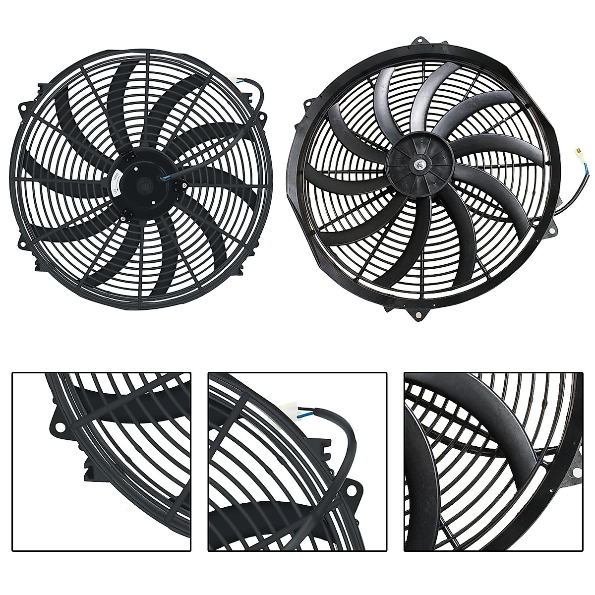 16 inch Electric Radiator Fan, 3000 CFM 10 Blades Electric Fan Automotive Black with Thermostat Wiring Switch Relay Kit