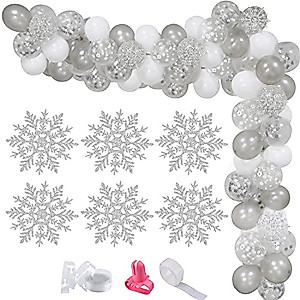 White Silver Snowflake Balloons Garland Arch Kit, Silver Snowflake Confetti Balloons Arch Winter Wonderland Party Decorations for Winter Baby Shower Birthday Baby Its Cold Outside Decorations