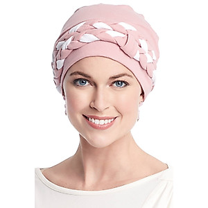 Double Braid Turban Set - All Cotton 2 pc Chemo Cancer Turbans for Women Double Braid - Navy/White