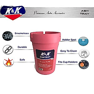 KnK Auto Pink Car Ashtray Smokeless Ash Bucket Automotive Cigarette Bud/Butt Cup for Women Portable Durable Stub out Cup Self-Extinguishing Interior Vehicles Boat Home Office Outdoor Picnic Beach