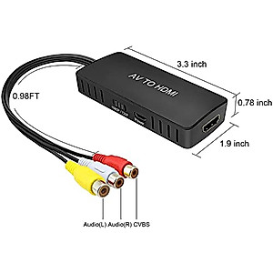 BD&M RCA to HDMI Converter, Composite to HDMI Adapter AV to HDMI Support 1080P PAL/NTSC Compatible with PS one, PS2, PS3, STB, Xbox, VHS, VCR, Blue-Ray DVD Players