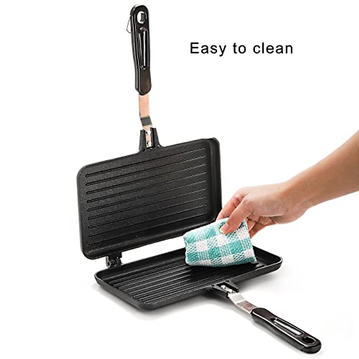 SOUJOY Sandwich Maker, Non-stick Gril Panini Maker Pan with Handle, Stovetop Toasted Aluminum Flip Pan Indoor Outdoor Home Kitchen Breakfast