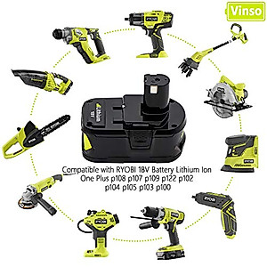 KINGTIANLE 2packs 6.0Ah 18V Replacement Battery for Ryobi 18V Lithium Battery P102 P103 P105 P107 P108 P109 Ryobi ONE+ Cordless Tool Battery