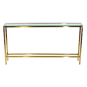 Cortesi Home Juan Console Table, Skinny 56" x 8", Brushed Gold Color with Clear 10mm Glass,CH-AT656930