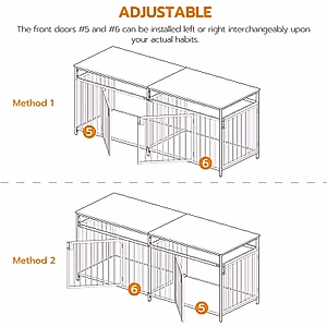 HOOBRO Dog Crate Furniture, 62.9" Dog Kennel Indoor End Table with Removable Divider, Three Doors Wooden Cage for Large/Medium/Small Dog, Heavy-Duty Chew-Resistant, Rustic Brown and Black BF160GW03