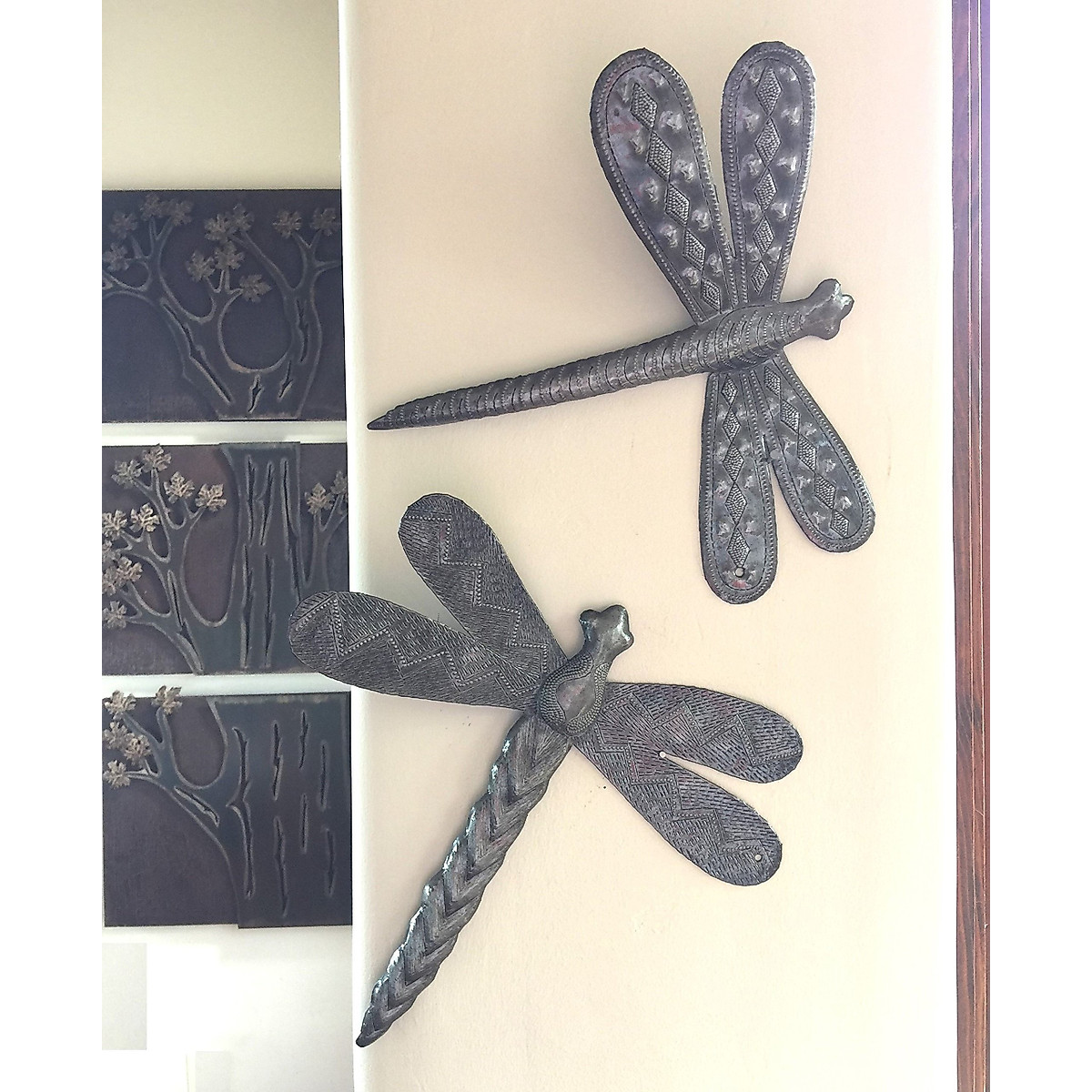 Garden Dragonflies, Set of 2, Fall Decorative Plaques for Indoor Outdoor, Small Ornamental Wall Plaques, Home Decor, Handmade in Haiti 9 x 11 Inches