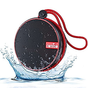 comiso IPX7 Waterproof Bluetooth Speaker, Wireless Shower Speakers with HD Sound, Small Outdoor Portable Speaker Support TF Card for Boating, Pool, Hiking, Camping, Gifts for Men & Women - Black/Red