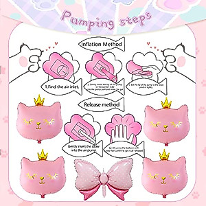 BlingABC Pink Cat Balloons 5Pcs, Large 20Inch Crown Kitty Cat with 30Inch Pink Bow Balloons for Girls Kitten Animal Themed Baby Shower Birthday Decoration Party Supplies