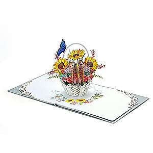 CUTPOPUP Birthday Card Pop Up, Mother's Day, 3D Greeting, Thank You Card (Sunflowers Basket)