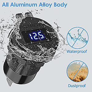 USB C Car Charger Socket 12V USB Outlet 2 Pack: Newest Aluminum Metal 58W Dual PD3.0 20W USB C and 18W QC3.0 Port Multi USB Charger Outlet with LED Voltmeter Power Switch for RV Motorcycle Boat Marine