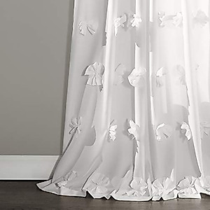 Lush Decor Riley Window Curtain Sheer Ruffled Textured Bow Window Panel for Living, Dining Room, Bedroom (Single), 54"W x 84"L, White