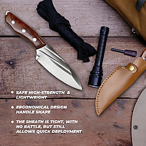 AOSILEY Pocket Fixed Blade Knife with Wood Handle and Leather Sheath for Camping, Outdoor Hunting,Tactical, Survival and EDC