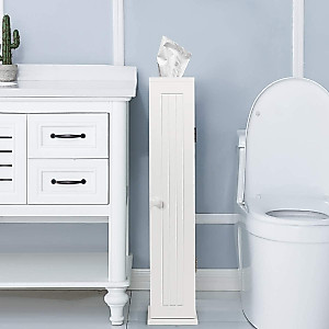 LUARANE Toilet Tissue Storage Tower, Toilet Paper Holder Stand with 4 Detachable Shelves Top Slot, Free Standing Paper Storage Organizer with Door, Floor Cabinet for Bathroom Kitchen, White