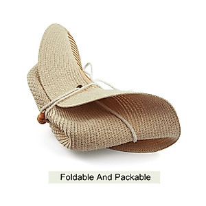 Koreshion Women Straw Panama Hat Summer Wide Brim Fedora Cap Beach Sun Hats UV UPF50+ Beige