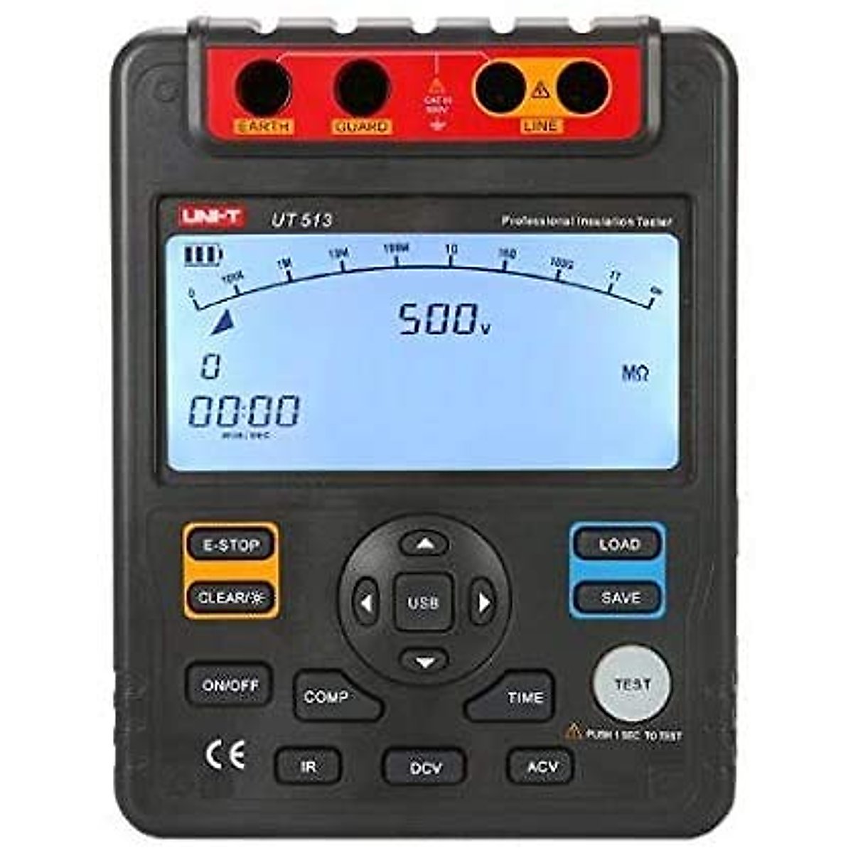 UNI-T UT513 Digital Insulation Resistance Tester, 500V/1000V/2500V/5000V, Auto Range, Display Count: 9999