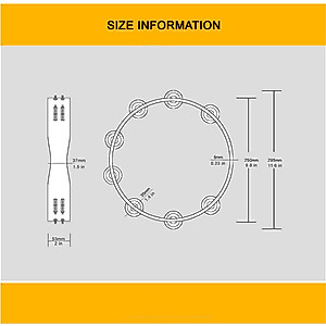 Lightweiht Thicken Wood Handheld Tambourine - Double Row 8 Pairs Jingles, Hand Tambourine Hand Tambourine (25cm(9.8 in))