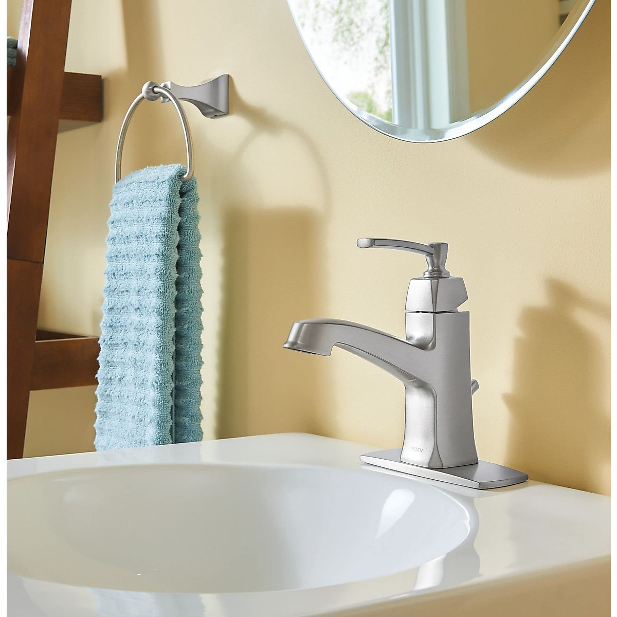 Moen Conway Spot Resist Brushed Nickel One-Handle Single Hole or Centerset Bathroom Faucet with Drain Assembly, WS84923