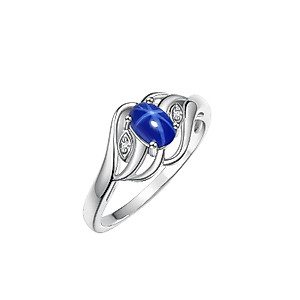Rylos Simply Elegant Beautiful Blue Star Sapphire & Diamond Ring - September Birthstone* Size 6