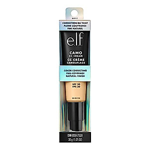 e.l.f. Camo CC Cream, Color Correcting Medium-To-Full Coverage Foundation with SPF 30, Fair 140 W, 1.05 Oz (30g)