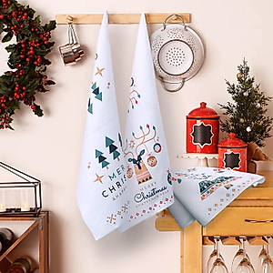 ARTHMOM Christmas Kitchen Dish Towels Set of 4, Merry Christmas Holiday White Hand Towels Funny Decorative Dishcloths Tea Towels Housewarming Gifts for New Home Bathroom Decorations