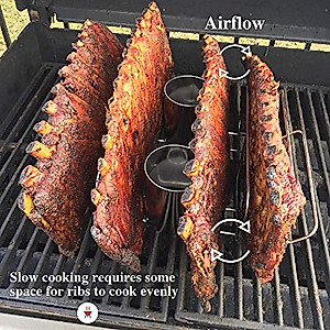 Cataumet BBQ Rib Rack and Beer Can Chicken Holder Smoking Rack Fits Big Egg Style Grills Ovens and Smokers Made with Genuine 304 Stainless Steel