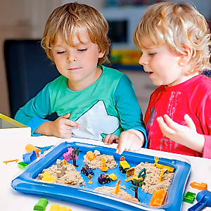 Play Sand for Kids, 3lbs Magic Sand, Building Castle Molds Tools, Construction Trucks, Toys and Signs, Tray Storage Bag, 43PCS Sandbox Set Toddlers Kids Boys Grils