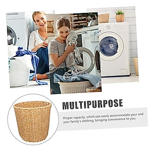 VOSAREA Woven Trash Can Wicker Trash Can Rattan Storage Baskets Sundries Basket Wicker Storage Basket Woven Basket Wicker Vase Decorative Trash Can Jute Storage Baskets Lids Iron Orange
