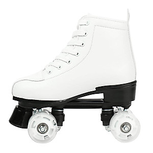 Gets Women's Roller Skates PU Leather High-top Roller Skates Four-Wheel Roller Skates Shiny Roller Skates for Girls Unisex (White Flash Wheel,US: 5.5)