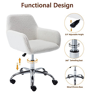 Henf White Vanity Chair Desk Chair Small Home Office Makeup Adjustable Swivel Chair Cute Chair Shell Shaped with Metal Legs for Bedroom Makeup Living Room