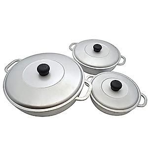 IMUSA USA Traditional Colombian Natural Caldero 3-Piece(1.5/3.5/7.0 Quart) Dutch Oven Set, Silver, Small