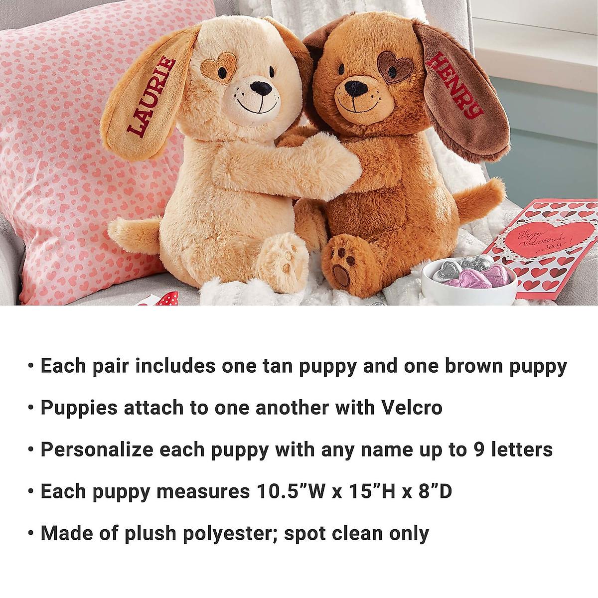 Let's Make Memories Personalized Hugging Plush Puppies - Valentines Day - for Couples - for Him - for Her - Amor - Te Amo - Puppy Love - Dog Stuffed Animal