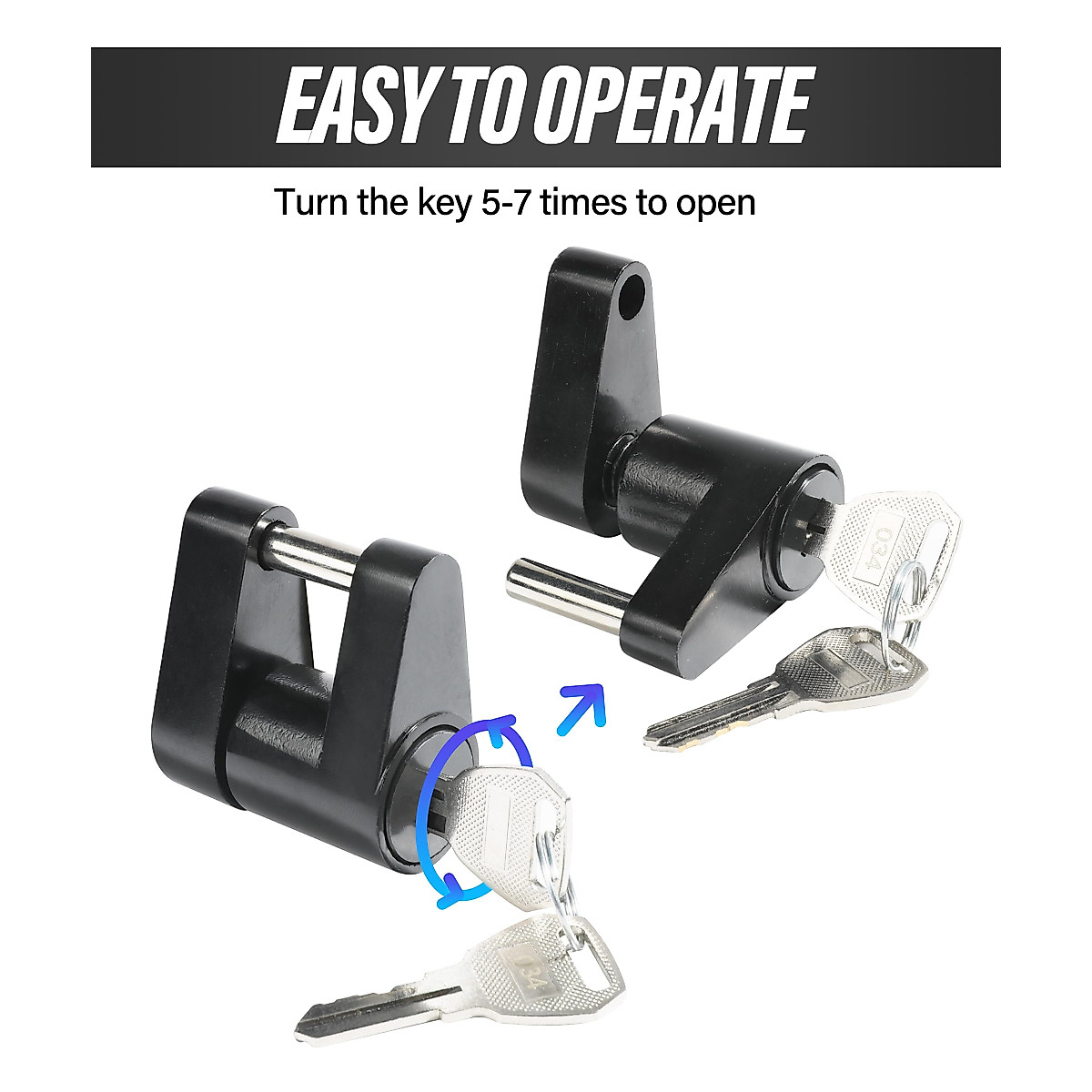 ESEWALAS Trailer Tongue Coupler Lock,Trailer Tongue Coupler Lock Pin,Dia 1/4 Inch,3/4 Inch Span,Security Full Protection Towing Power Hauling,Trailer Hitch Lock (Black)