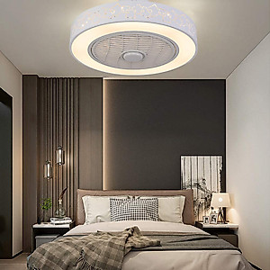 Ceiling Fan Light, Enclosed Round LED Dimmable Ceiling Lighting Fan with Invisible Blades,Semi Flush Mount Low Profile Fan W/Remote Control for Bedroom Office Living Room Children's Room 110V