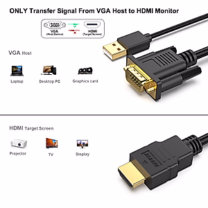 BENFEI VGA to HDMI Cable with Audio, 6 Feet 1080P Cable from VGA Computer/Laptop to HDMI Monitor/TV(Not Bidirectional)