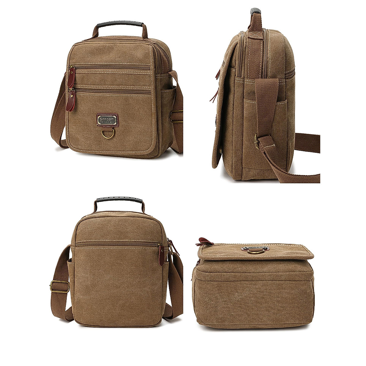 Smrcom Man Small Canvas Crossbody Messenger Purse Shoulder Crossbody Casual Man Bag Side Bag (Coffee)