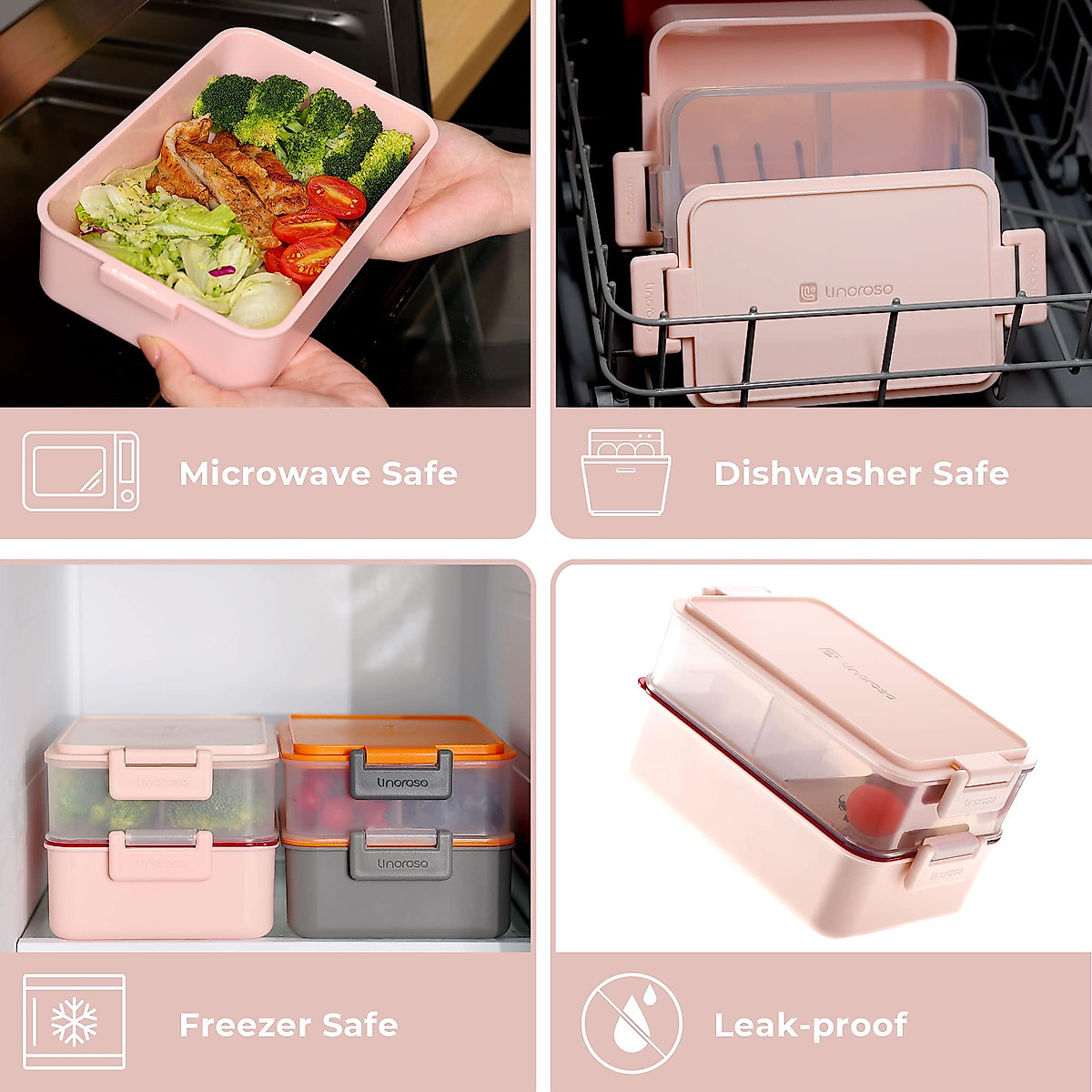 linoroso Stackable Bento Box Adult Lunch Box | Meet All You On-the-Go Needs for Food, Salad and Snack Box, Premium Bento Lunch Box for Adults Include Utensil Set, Dressing Containers - Frozen Berry