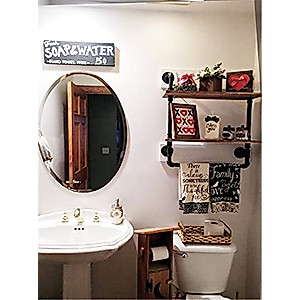 Industrial Bathroom Shelves Wall Mounted 2 Tiered,24in Pipe Shelving Wood Shelf with Towel Bar,Rustic Farmhouse Towel Rack,Metal Floating Shelves Towel Holder,Iron Distressed Shelf Over Toilet