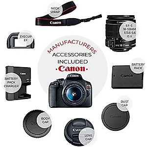 Canon EOS Rebel T7 Digital SLR Camera with 18-55mm EF-S f/3.5-5.6 is II Lens + 58mm Wide Angle Lens + 2X Telephoto Lens + Flash + 2X 32GB SD Cards + 3 Piece Filter Kit + Tripod + Full Accessory Bundle