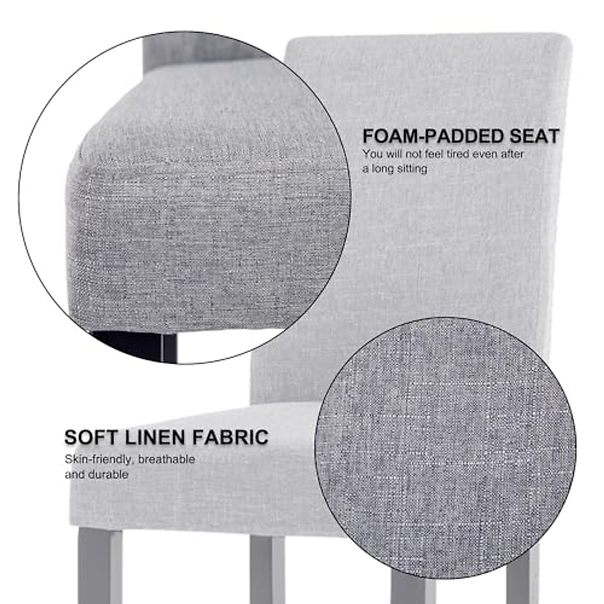 IULULU Dining Set of 4 Kitchen Upholstered Parsons Accent Chair with Padded Seat Back and Wood Legs for Living Room, Modern, Grey