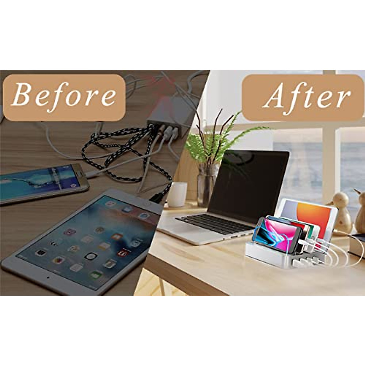 USB Charging Station - Charging Dock - 4-Port - Fast Charging Station for Multiple Devices - Docking Station - Smart Charging Station Dock - Multi Charging Station for Cell Phones and Tablets