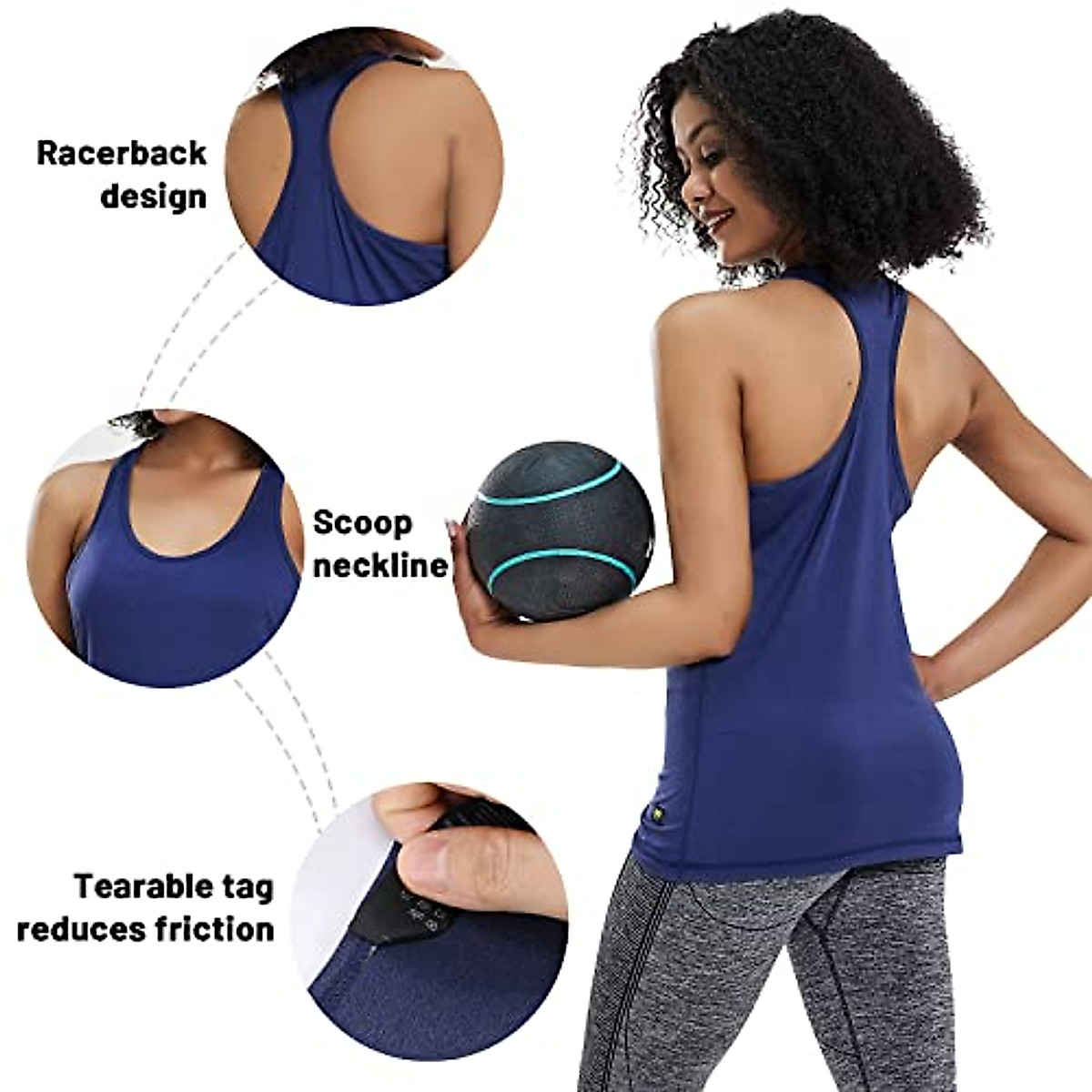 MIER Women's Athletic Workout Racerback Tank Top UPF 50 Sun Protection Running Gym Yoga Sleeveless Shirts Dry Fit Muscle Tee, Heather Blue, L