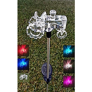 Ntertainment House Solar Garden Stake Lights with Color Changing LED or Regular White LED Landscape Path Lights (Set of 2) (Tractor)