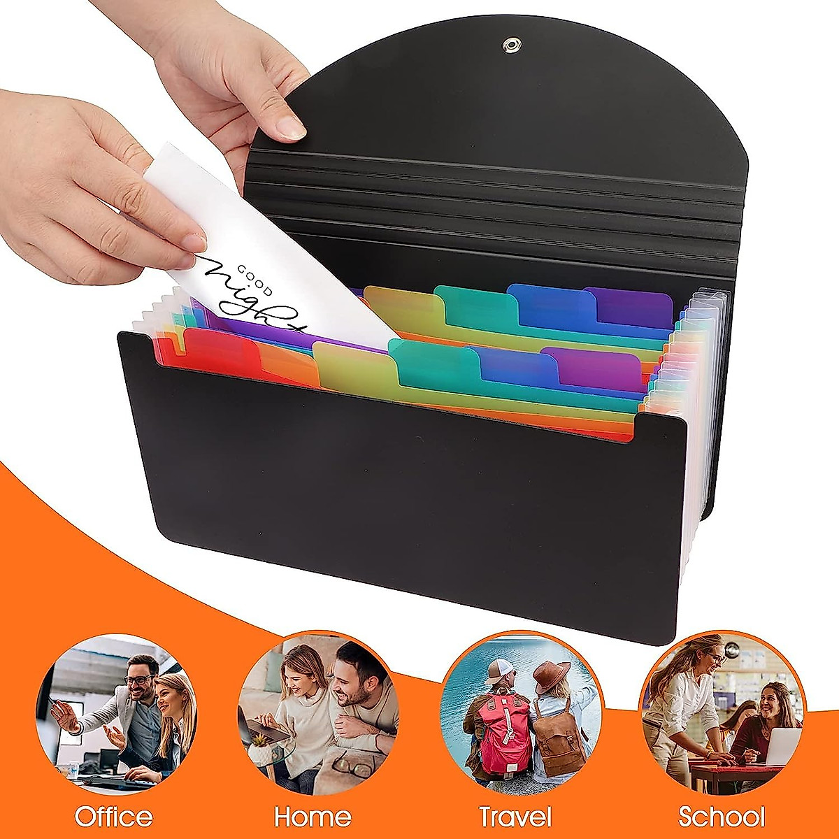Expanding File Folder with Labels, 13 Pocket Accordion Document, Portable Accordion Filing Folder for Letter A4 Paper Document, Papers Letter Size, Black