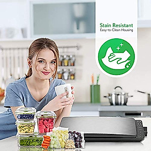 Automatic Food Vacuum Sealer System - 110W Sealed Meat Packing Sealing Preservation Sous Vide Machine w/ 2 Seal Modes, Saver Vac Roll Bags, Vacuum Air Hose - NutriChef PKVS35STS (Stainless Steel)